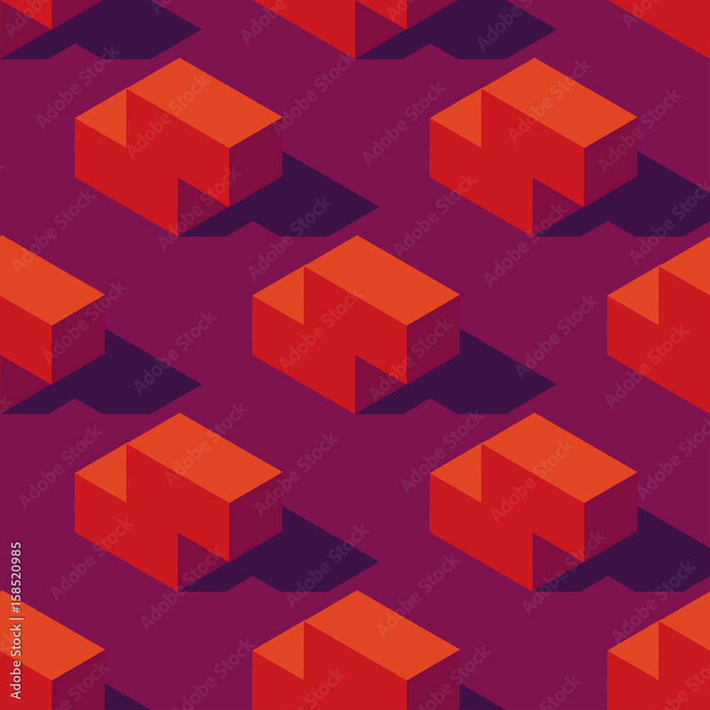 Seamless pattern of isometric game blocks on dark violet background ...