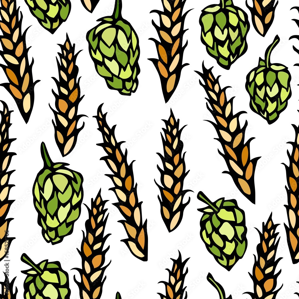 Seamless with Hop and Malt. Beer Pattern. Isolated On a White ...