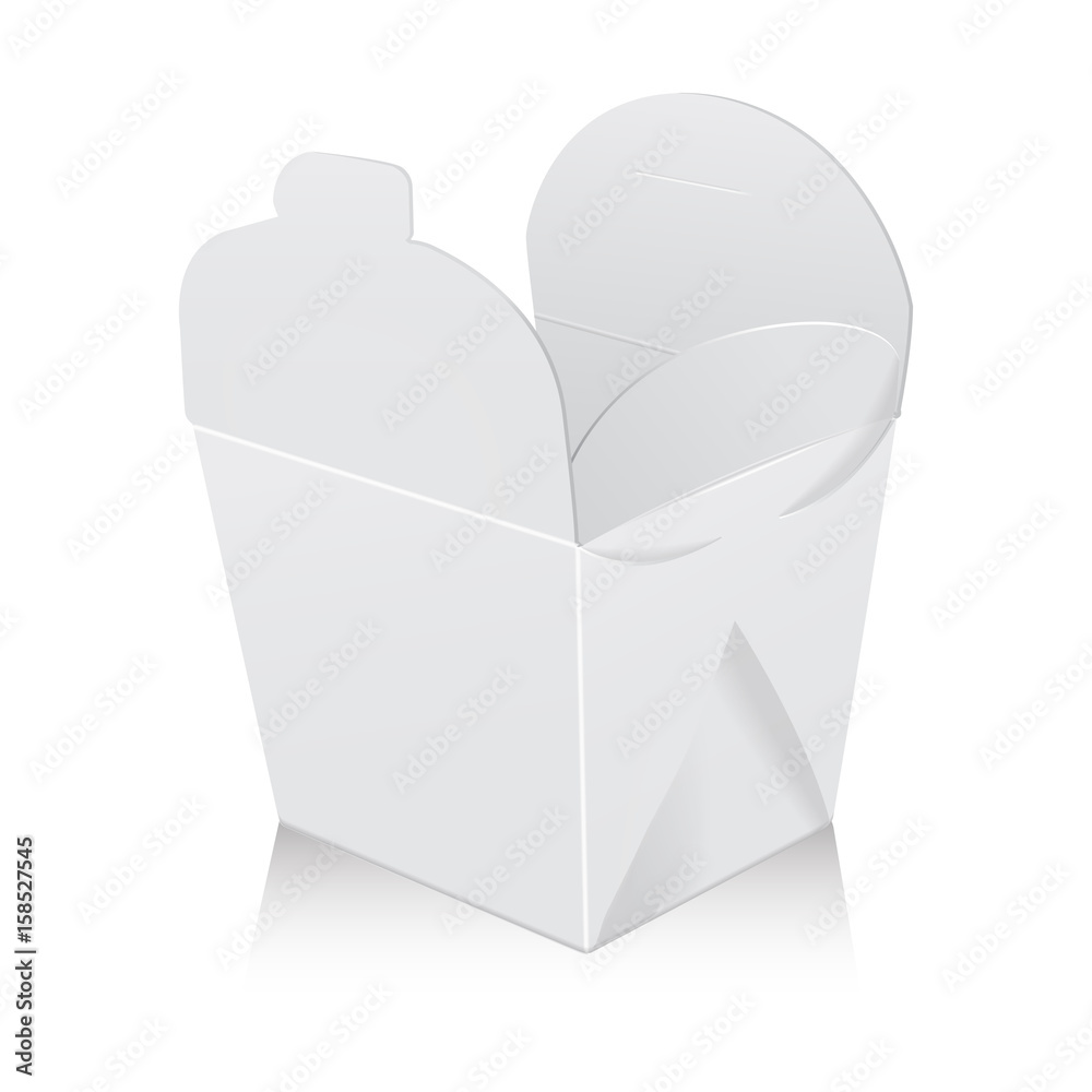Open white blank wok box mockup. Vector 3d packaging. Carton box for ...