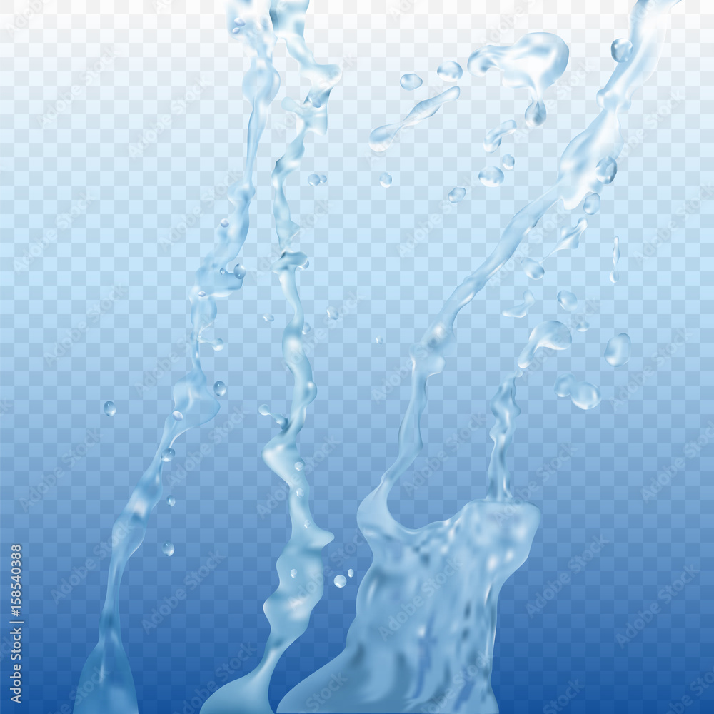 Translucent jets of water. The flow of water in the air. Splash of ...