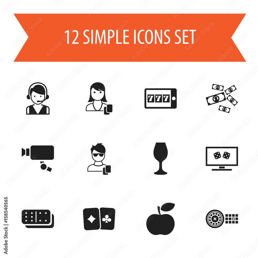 Set Of 12 Editable Game Icons. Includes Symbols Such As Card Pair ...