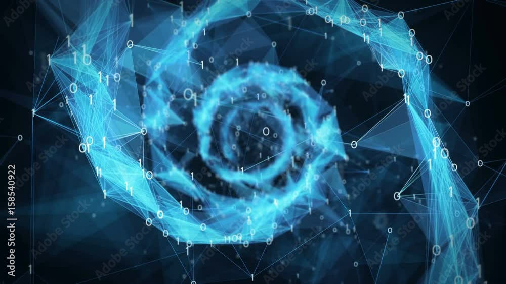 Abstract representation of digital binary polygon plexus DNA spiral . For visuals, biology ...