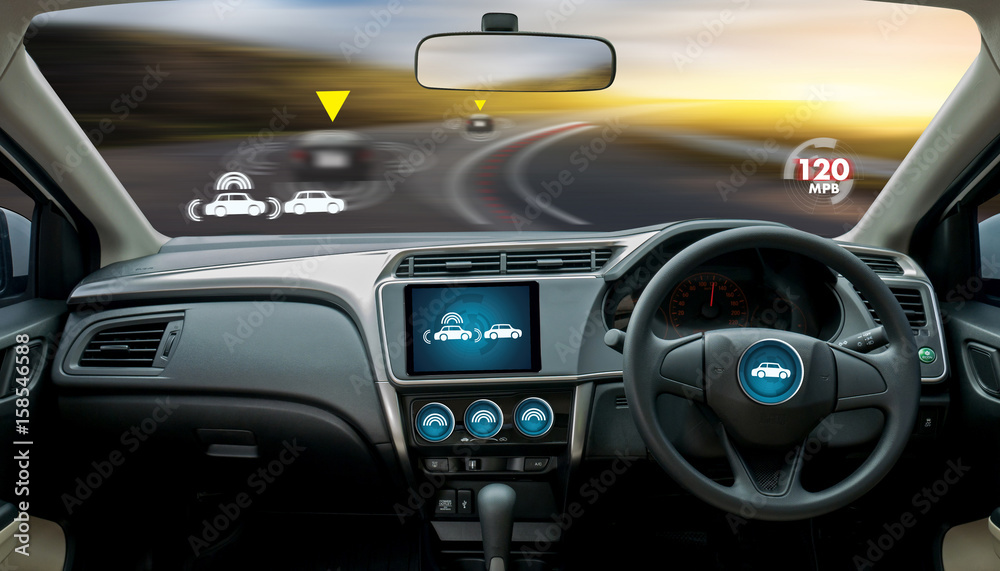 autonomous driving car and digital speedometer technology image visual ...