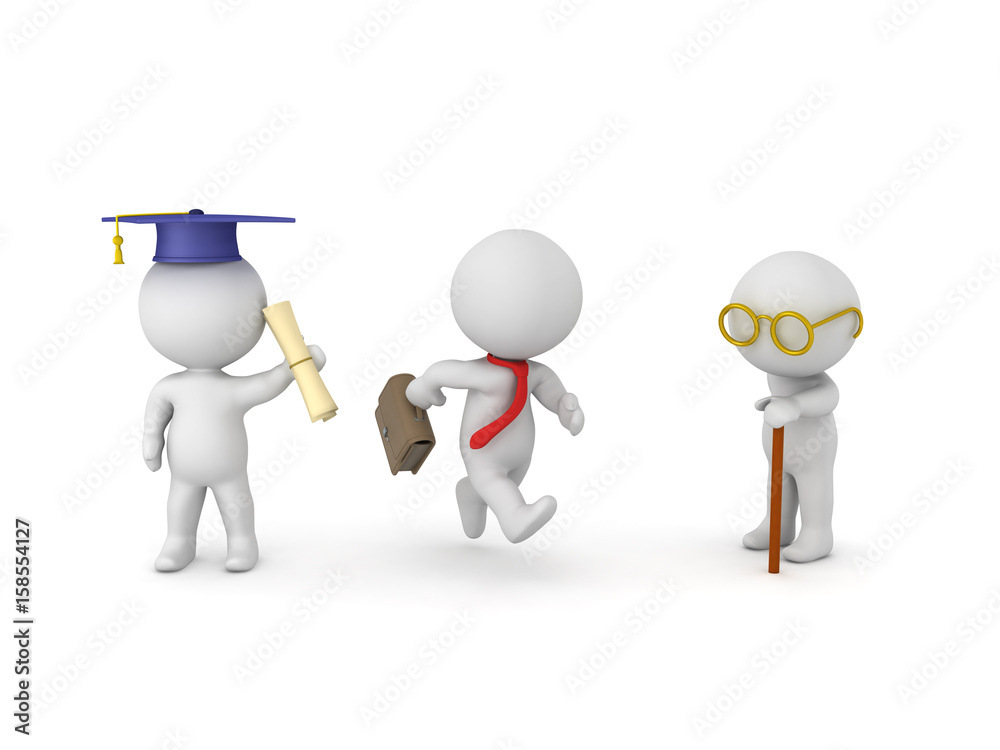 3D Illustration depicting the stages of life from adolescence to old ...