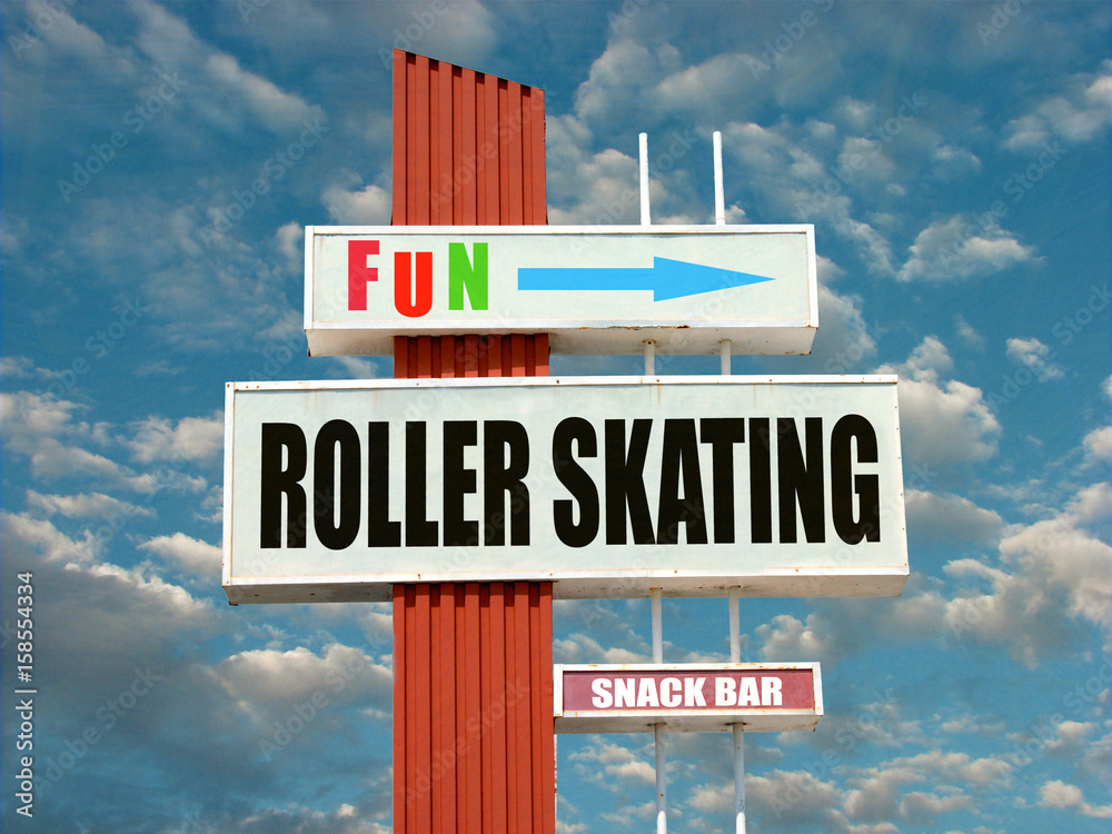 Poster aged and worn vintage photo of roller skating rink sign – Wall ...