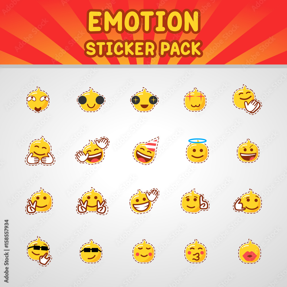 EMOTION STICKER PACK. Unique Emoticon Collection with Dashed Line Stock ...