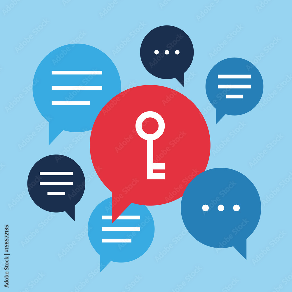 Communication is the key, Speech bubbles and key symbol, Business ...