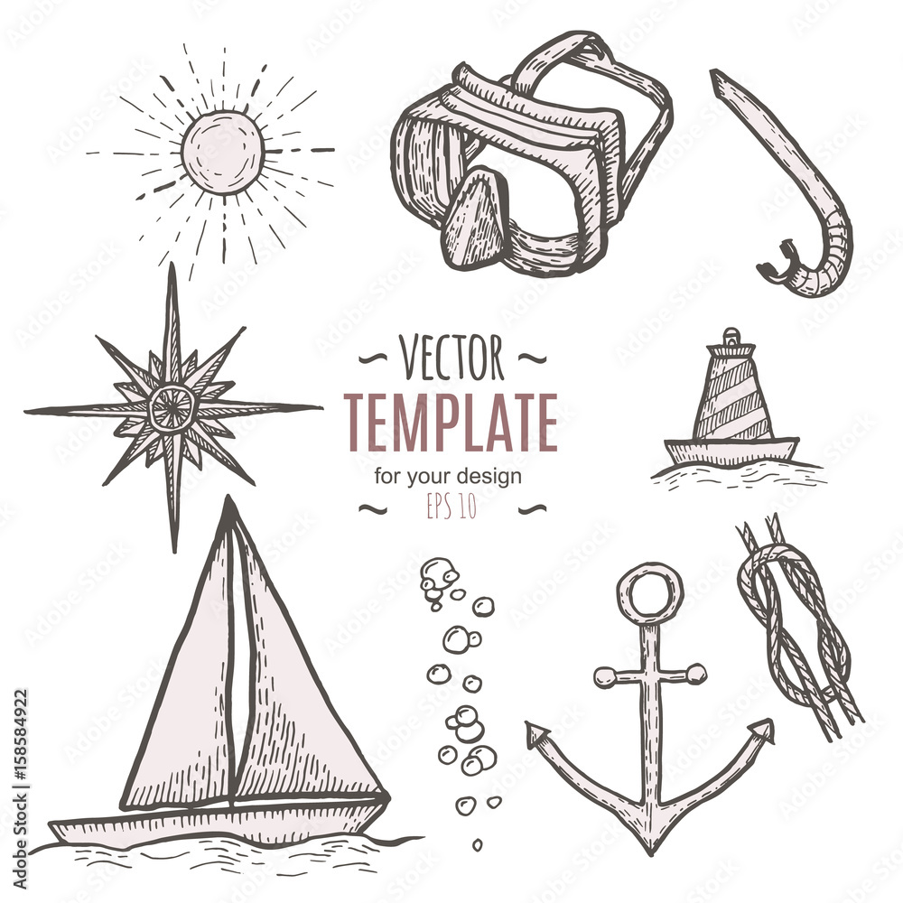 Naval hand drawing vector presentation template. Stock Vector | Adobe Stock