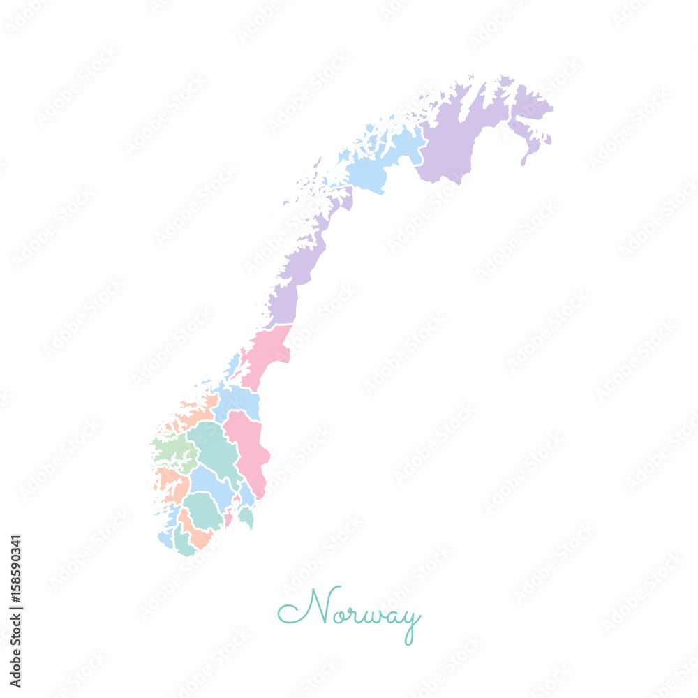 Norway region map: colorful with white outline. Detailed map of Norway ...