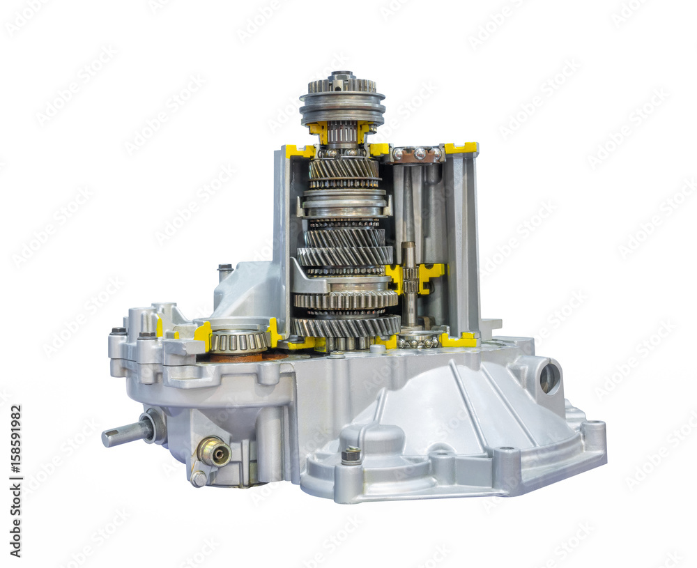 Automotive transmission gear box isolated on white background with ...