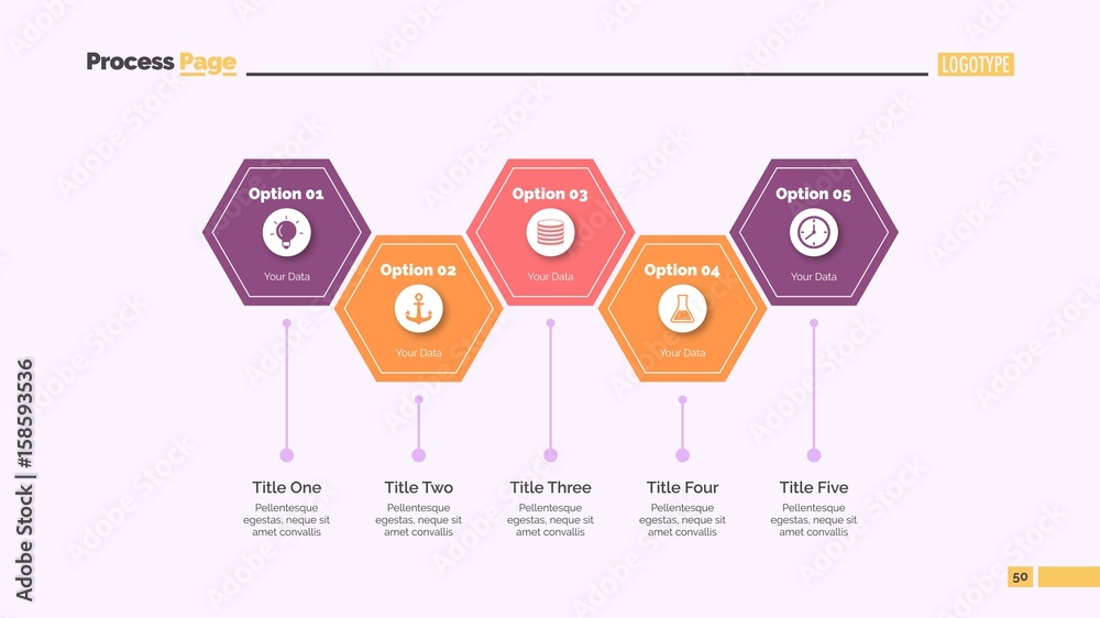 Five Hexagon Steps Slide Template Stock Vector | Adobe Stock