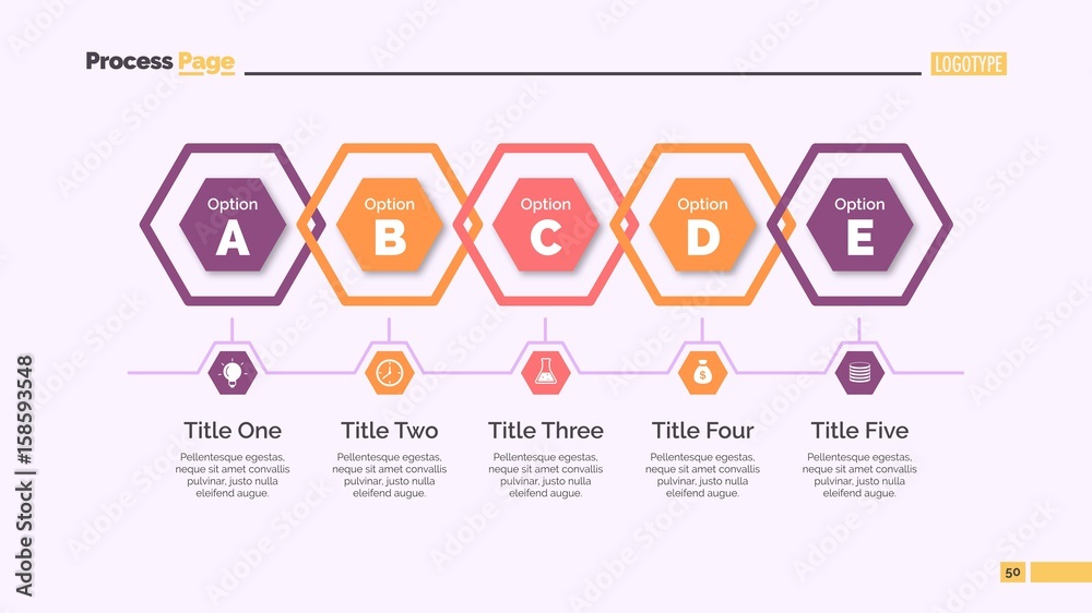 Five Hexagons Diagram Slide Template Stock Vector | Adobe Stock