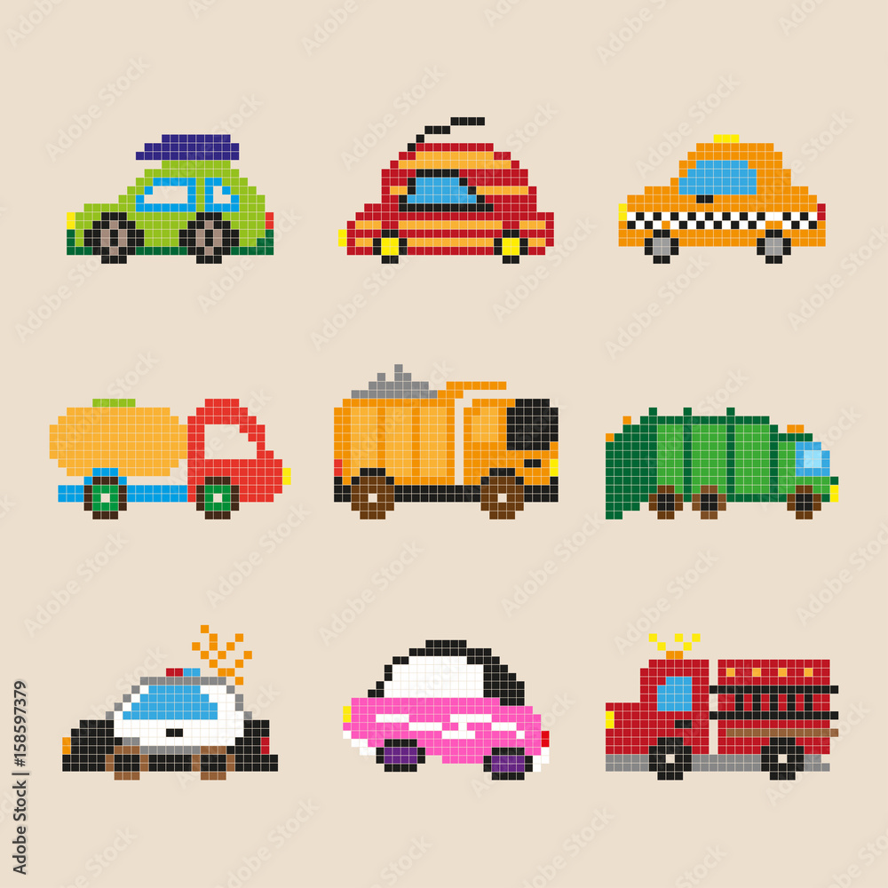 Set of different pixel cars isolated. Vector illustration Stock Vector ...