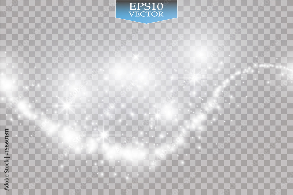 Lights on transparent background. Magic concept. Vector white glitter wave abstract illustration ...