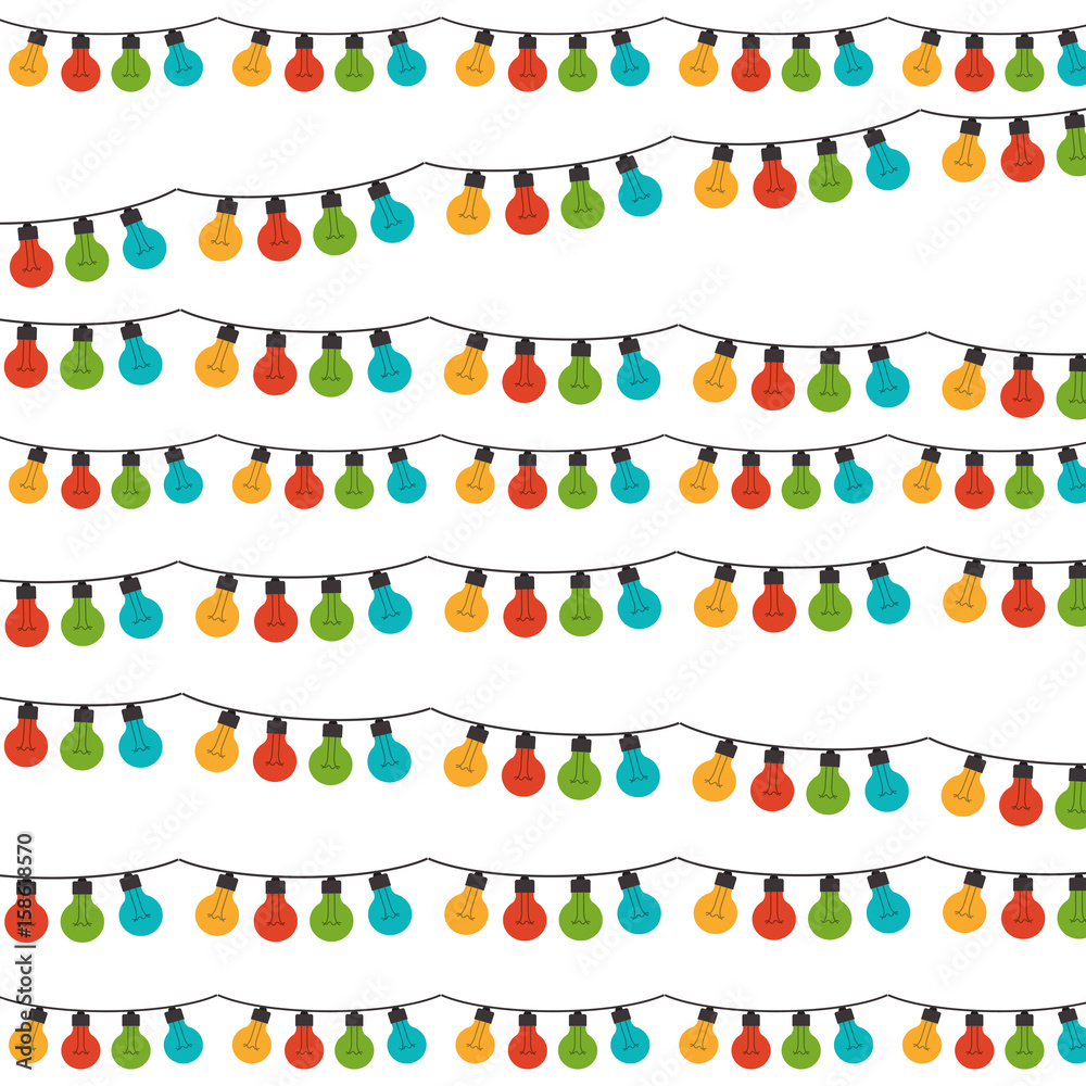 white background with set of colorful festoons bulb lights vector ...