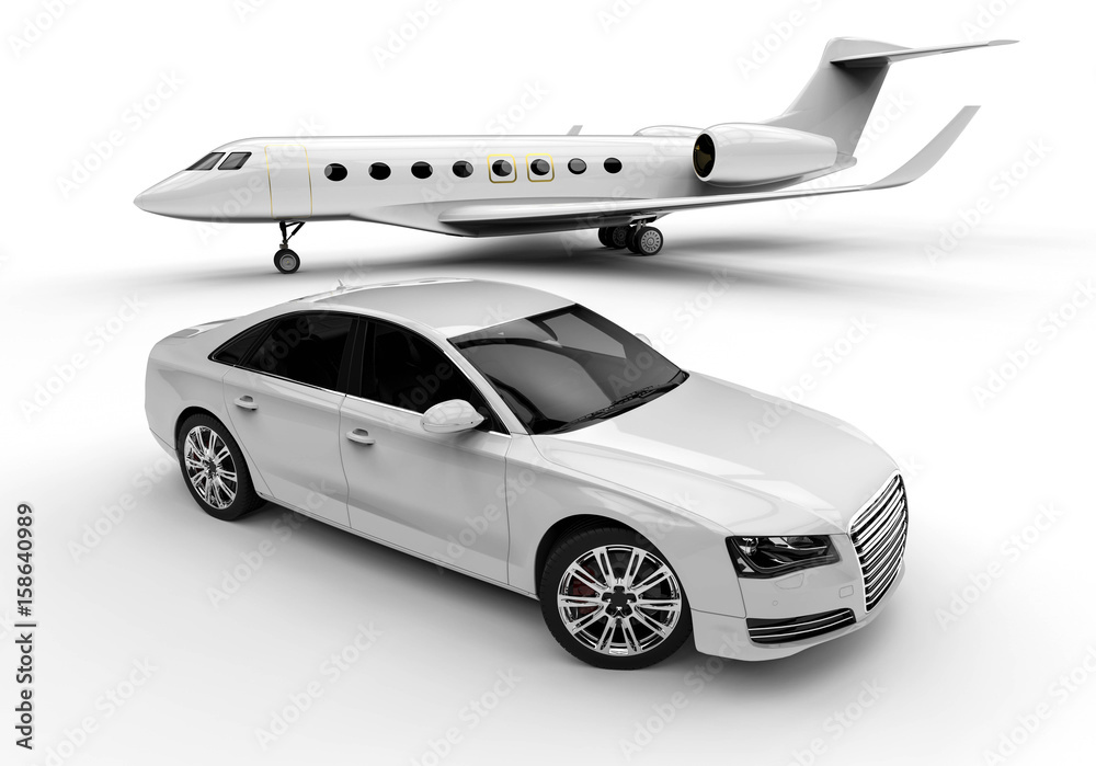 Rich man vehicles painted in white / 3D render image representing a ...