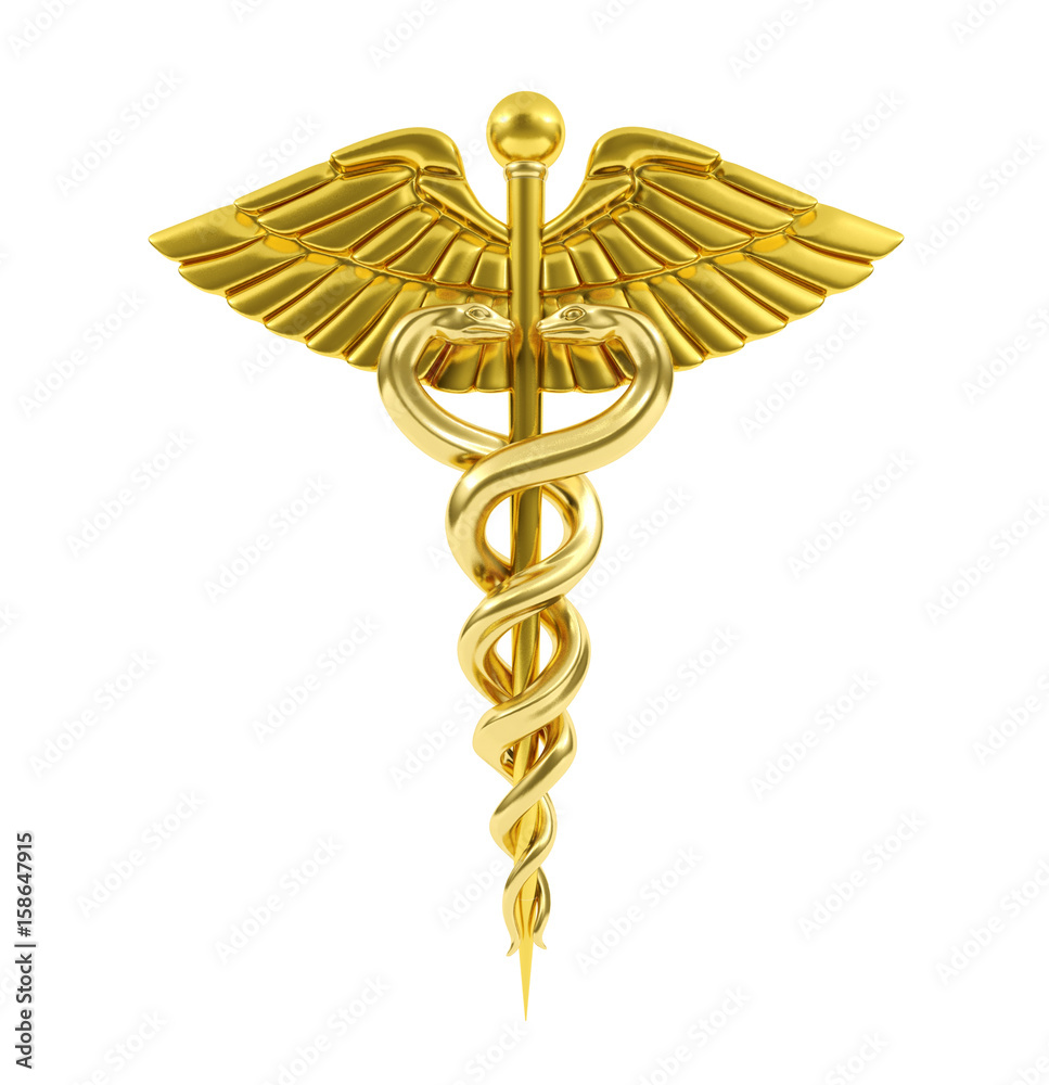 Golden Caduceus Medical Symbol, 3D rendering 素材庫插圖 | Adobe Stock