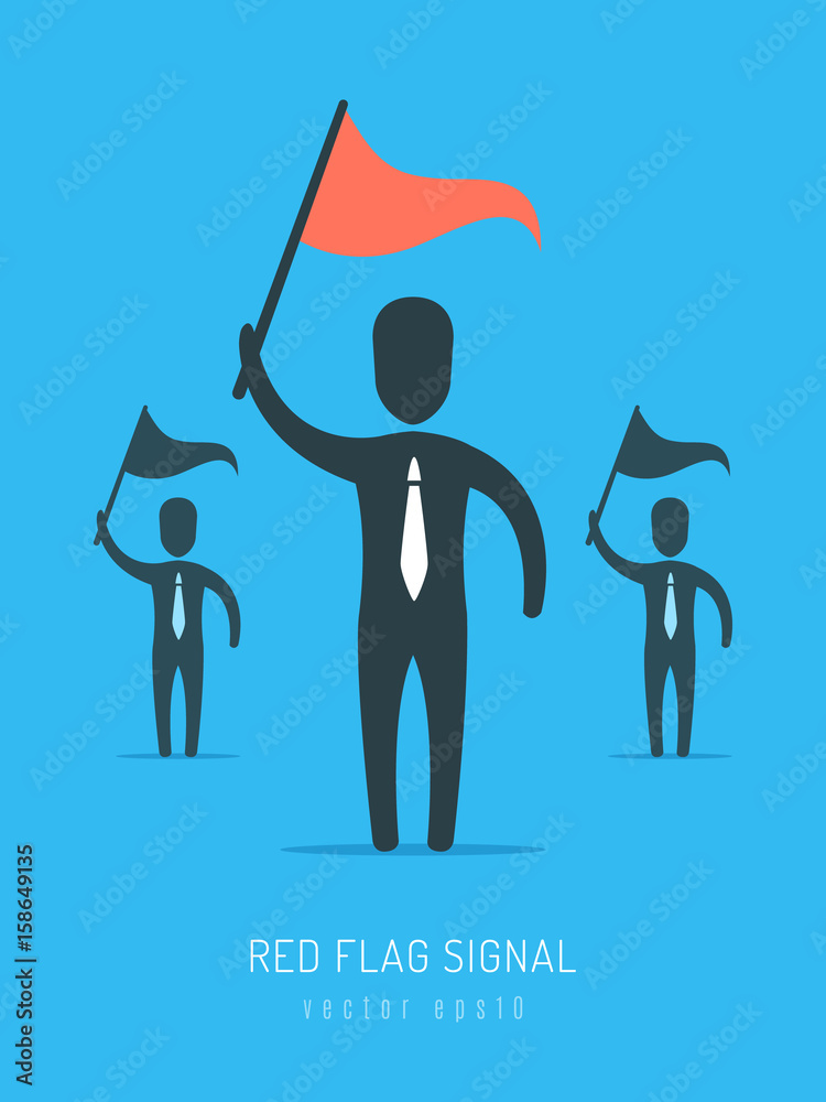 Trouble signal concept. Businessmen silhouettes waving red flag vector ...