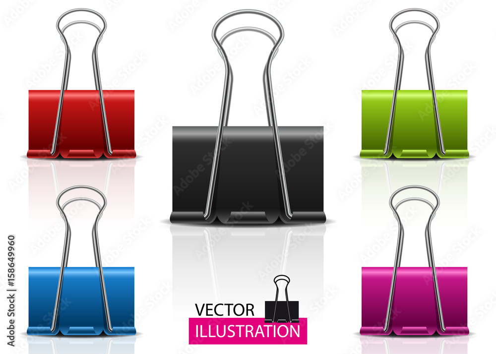 Realistic 3D paper clamp set isolated on white background. Design ...