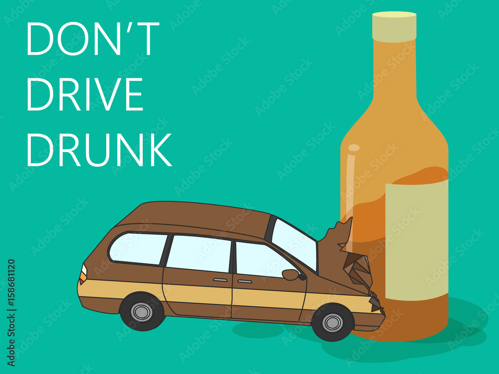 Drunk driver car accident with alcohol bottle. Stock Vector | Adobe Stock