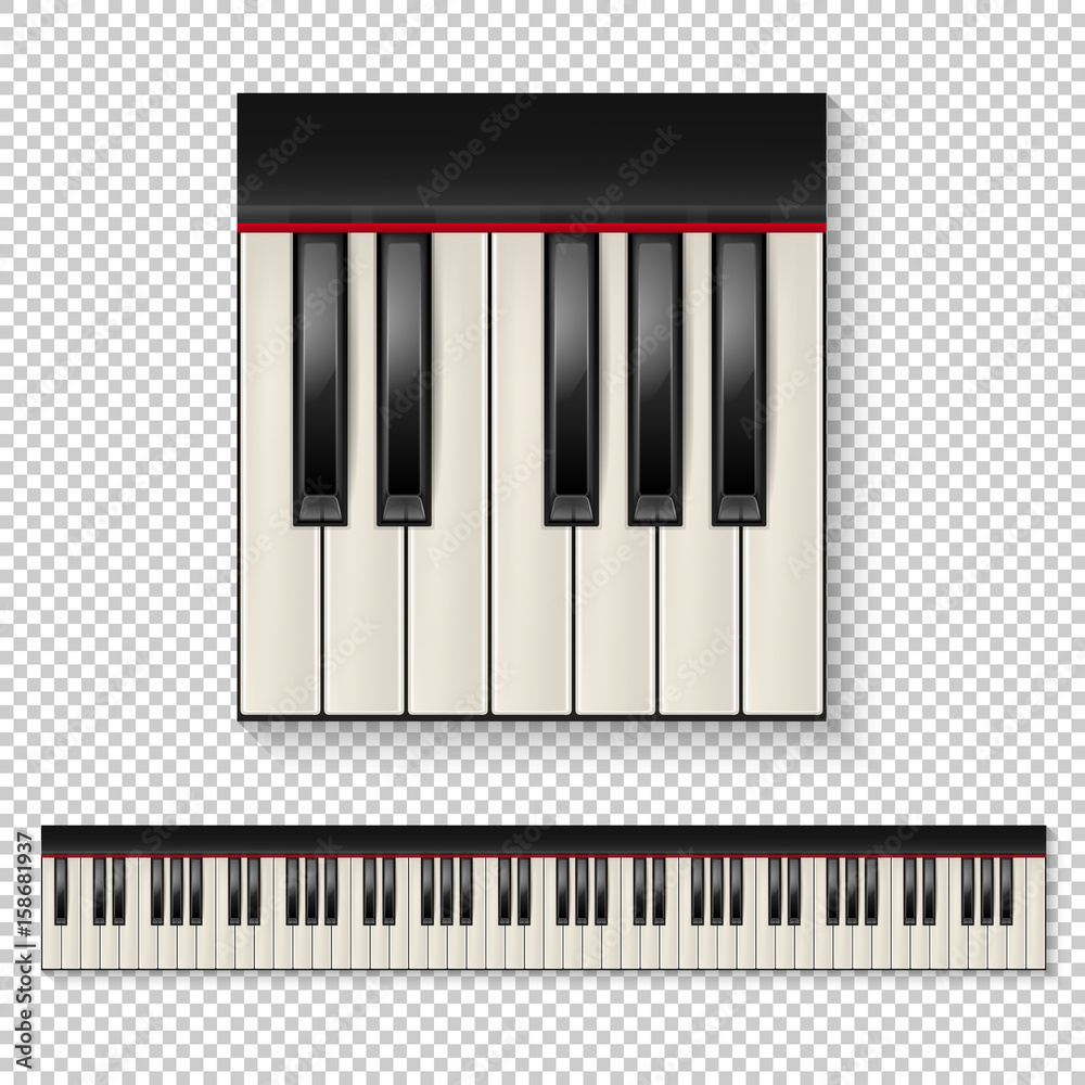 Realistic vector piano keys closeup isolated and keyboard icon set ...