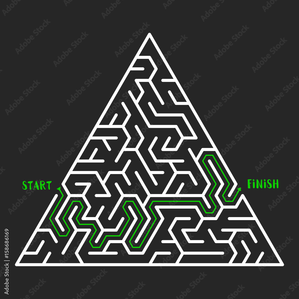 Triangular Maze Game background. Labyrinth with entry and exit. Vector ...