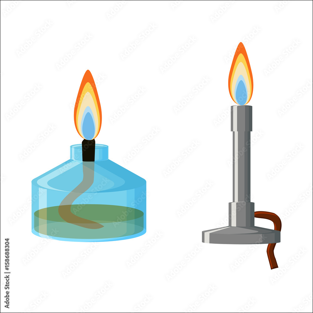 Alcohol spirit burner and Bunsen burner Stock Vector | Adobe Stock