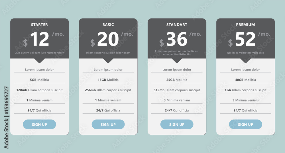 vector pricing table template design for business Stock Vector | Adobe ...