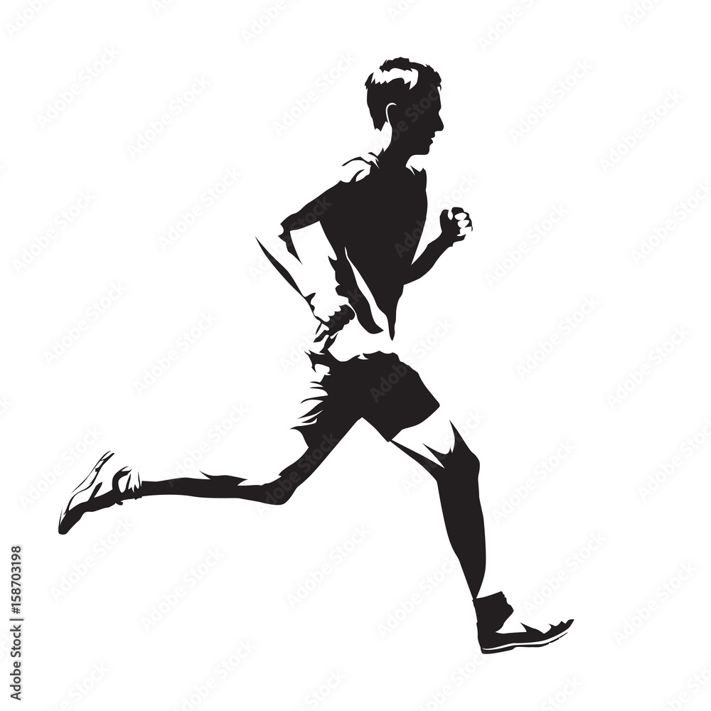 Running man vector sketch, abstract silhouette, side view Vektor Stok ...