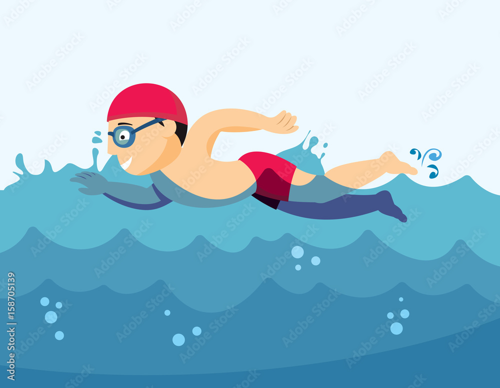 Cartoon Competitive Swimmer