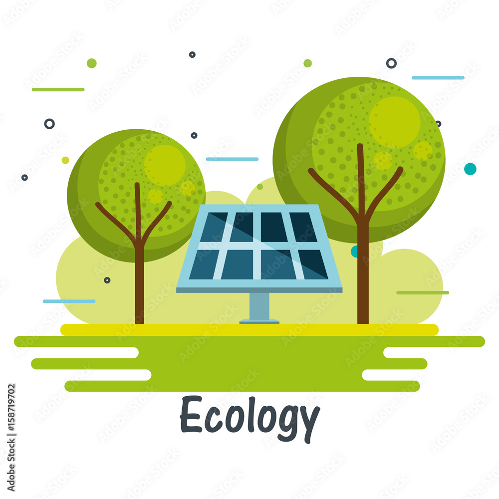 Solar panel and trees with ecology sign over white background vector ...