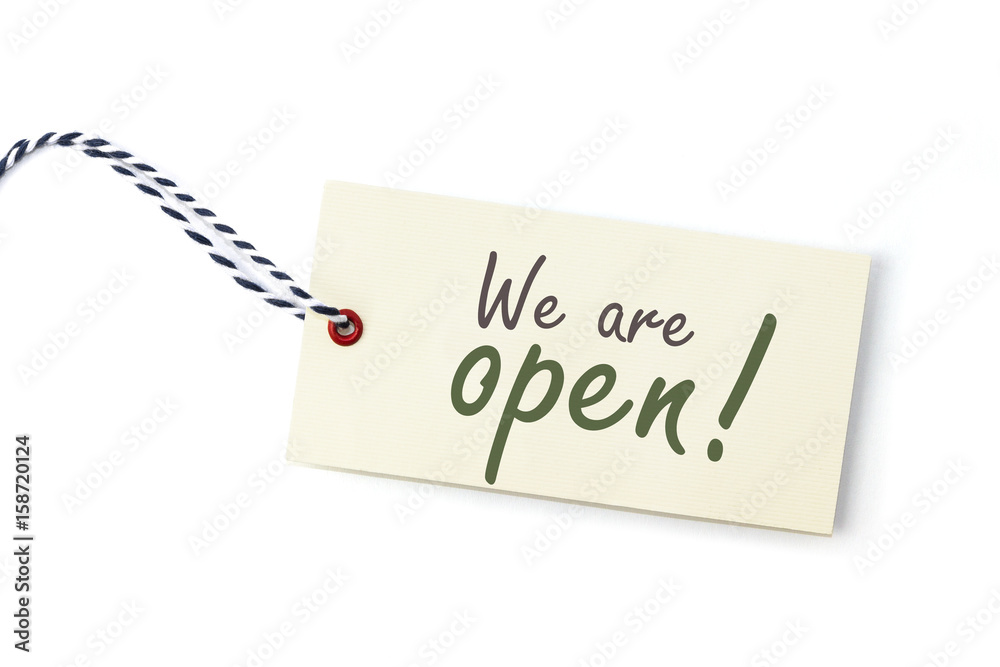 We are open! Label Stock-Illustration | Adobe Stock