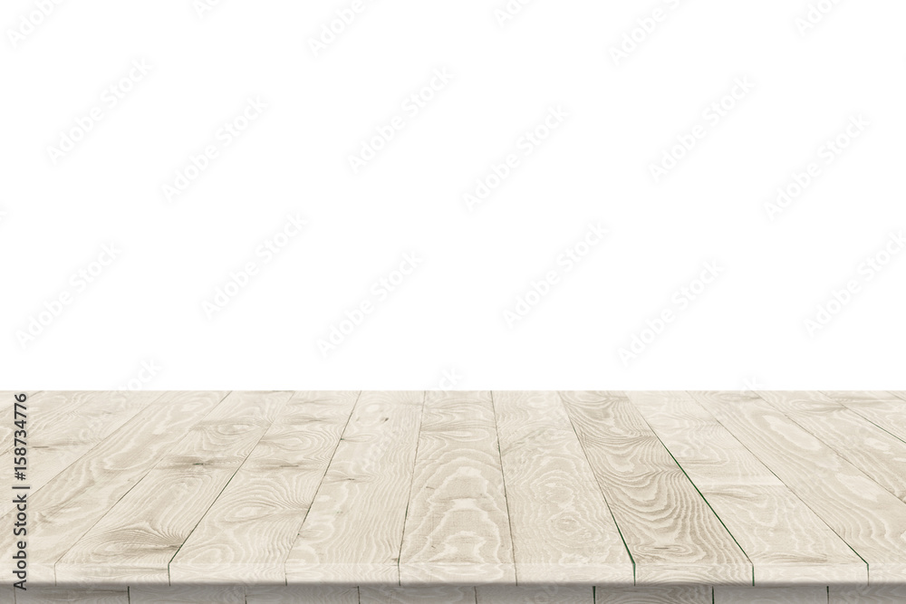 Fitted wooden worktop surface. Empty kitchen wooden table space ...