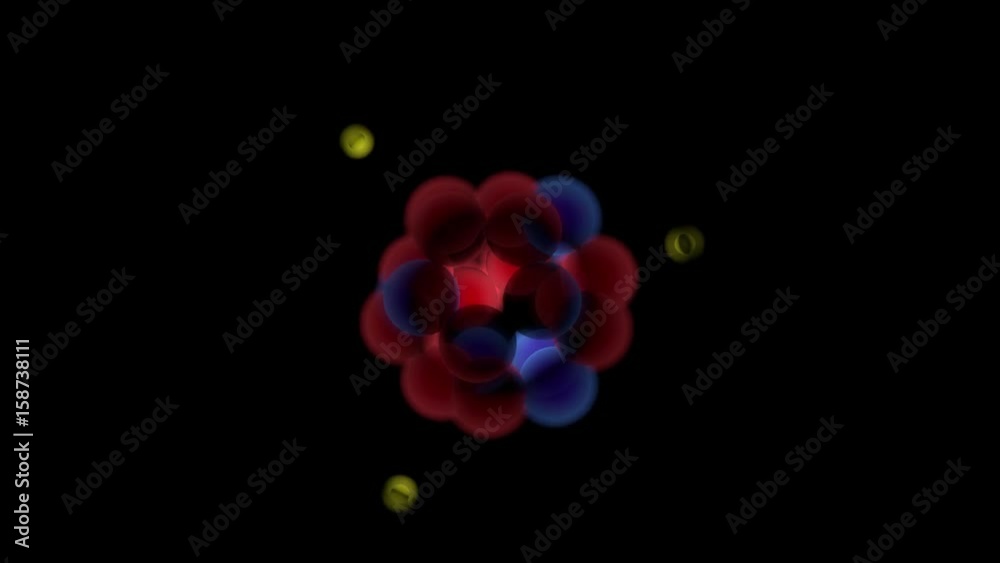 The animated model of an atom with atomic nuclei, electrons and protons ...