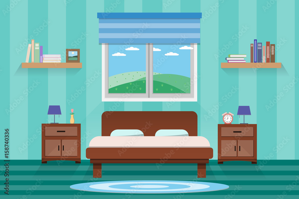 interior bedroom design with bed and Accessory.vector and illustration ...