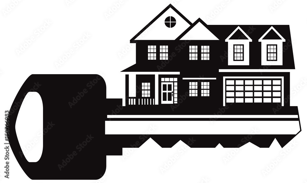 Key to New House Black and White vector Illustration Stock Vector ...