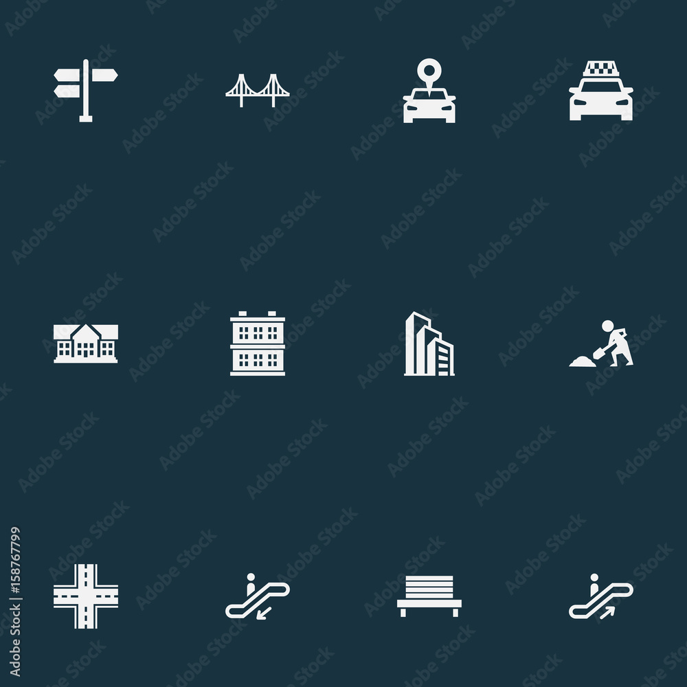 Vector Illustration Set Of Simple City Icons. Elements Location ...