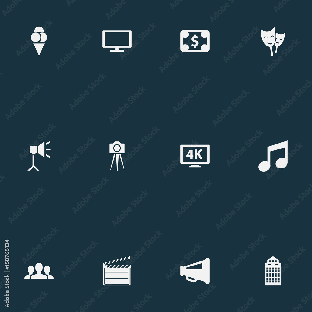 Vector Illustration Set Of Simple Film Icons. Elements Cash, Plasma ...