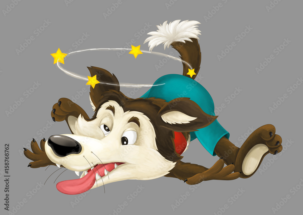 Cartoon wolf lying dizzy - illustration for the children Stock ...