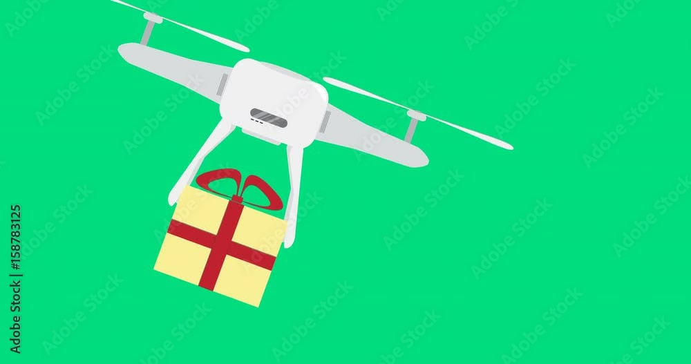 Air drone aircraft with gift box . White Air drone uav in 2D, Modern ...
