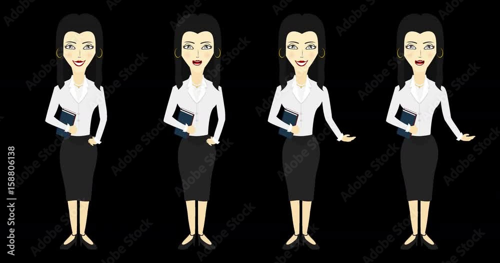 Animated female character gesticulating and moving mouth. Business ...