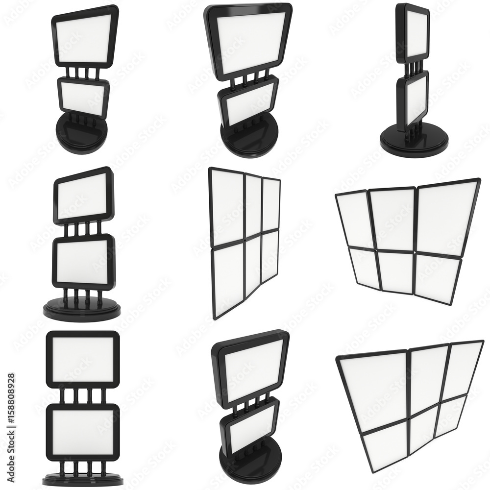 LCD Screen Double Stand. Blank Trade Show Booth Set. 3d render of lcd ...