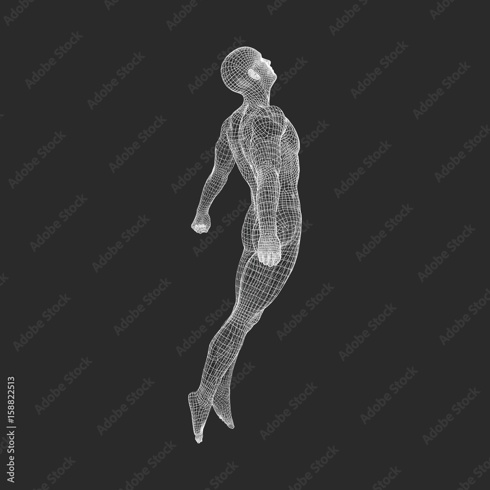 Hovering in Air. Man Floating in the Air. 3D Model of Man. Human Body ...