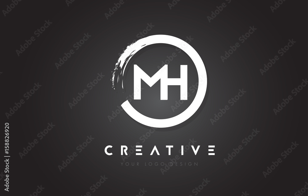 MH Circular Letter Logo with Circle Brush Design and Black Background ...