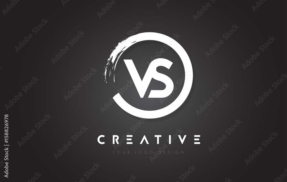 VS Circular Letter Logo with Circle Brush Design and Black Background ...