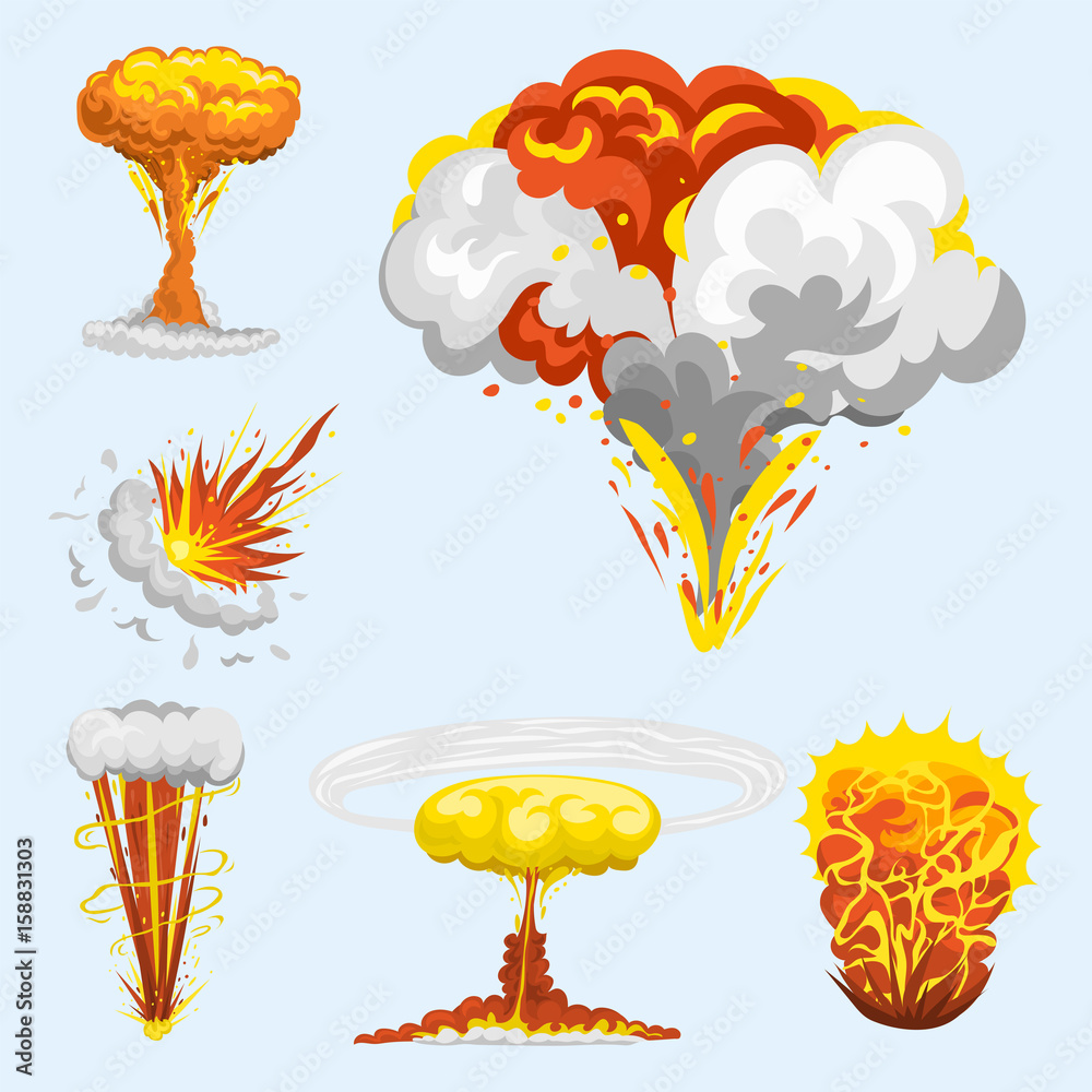 Cartoon explosion boom effect animation game sprite sheet explode burst blast fire comic flame ...