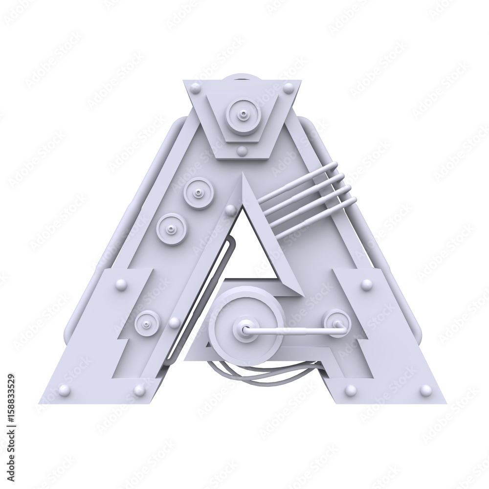 Iron mechanical letter isolated on white background. Futuristic ...