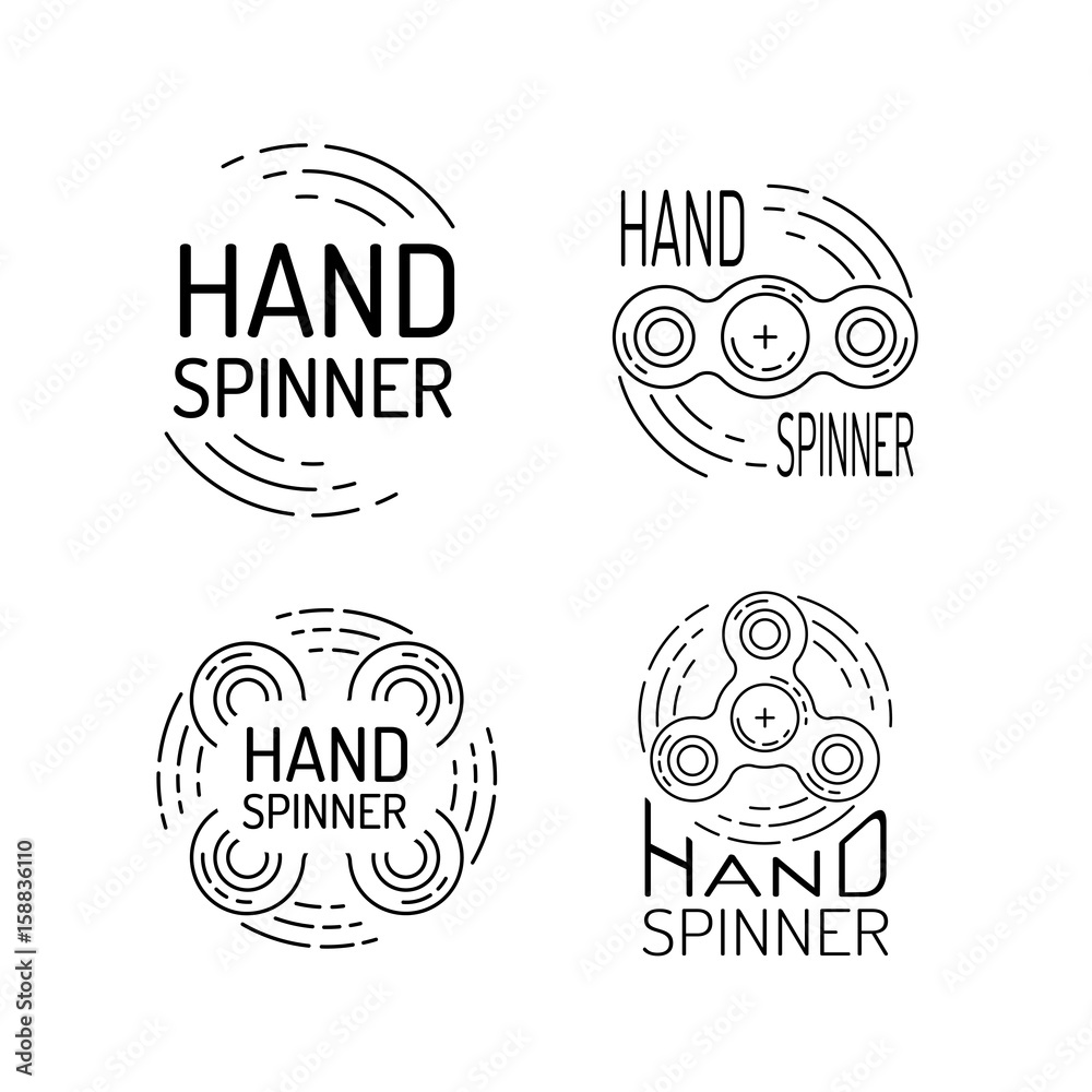 Hand spinner vector in a outline style. Several types of spinners logos ...