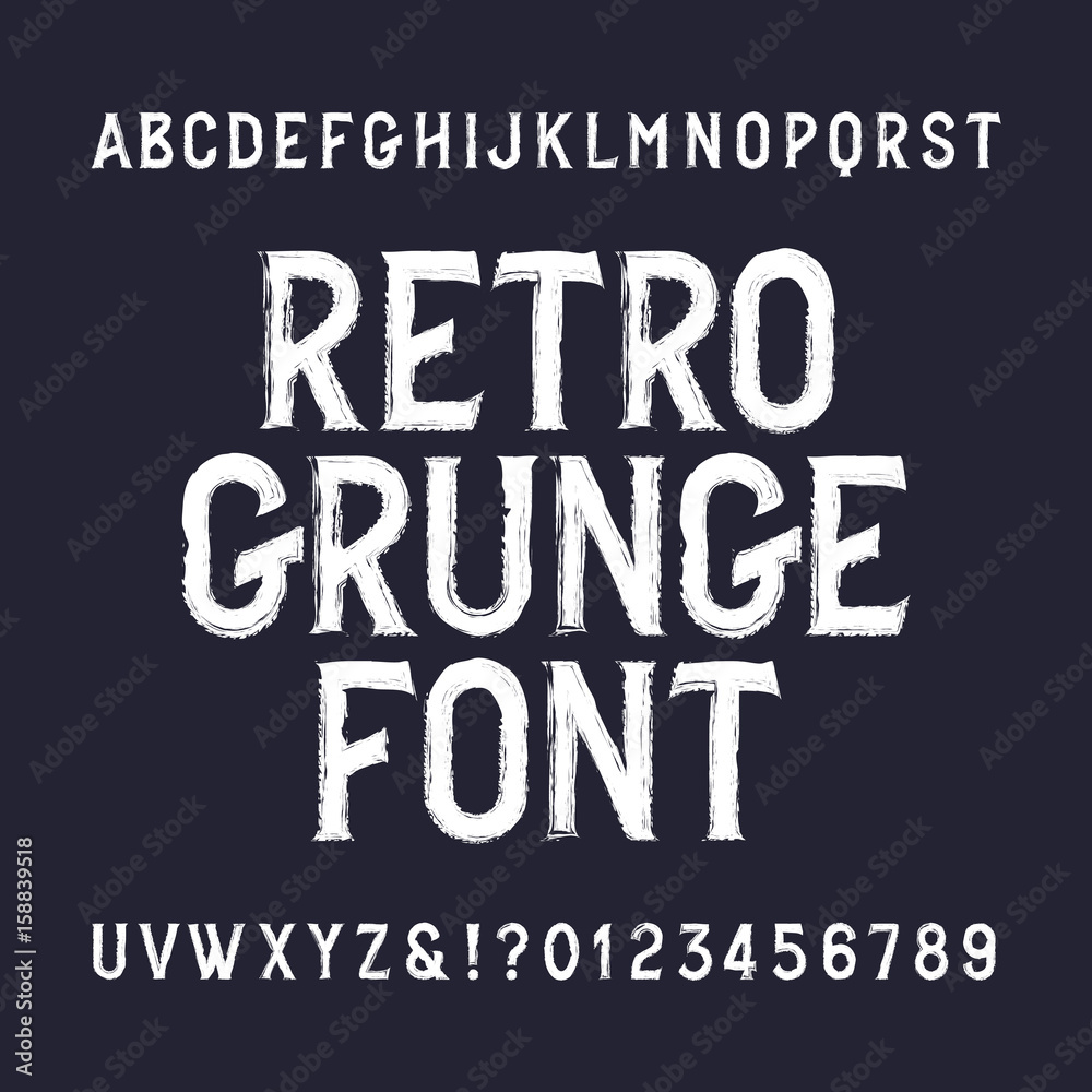 Retro grunge alphabet font. Distressed letters and numbers. Vintage ...