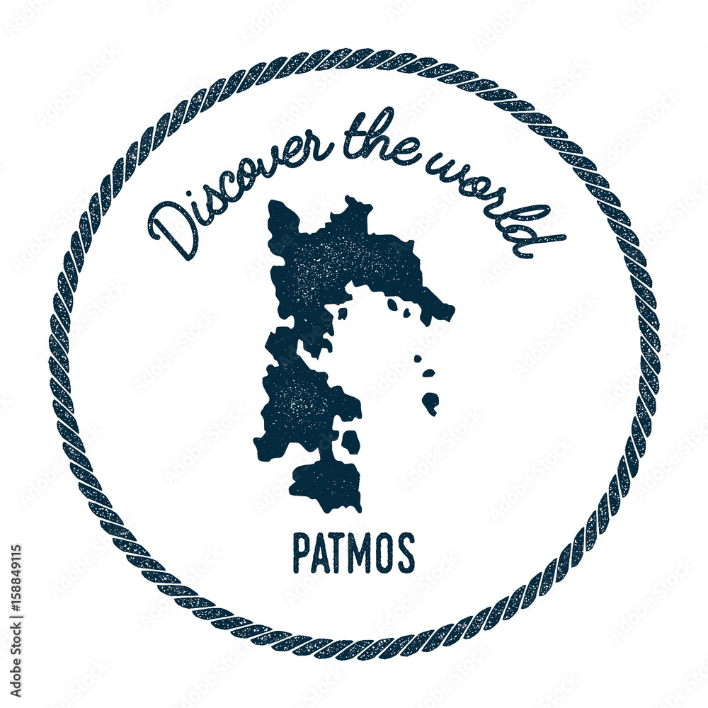 Patmos map in vintage discover the world insignia. Hipster style ...